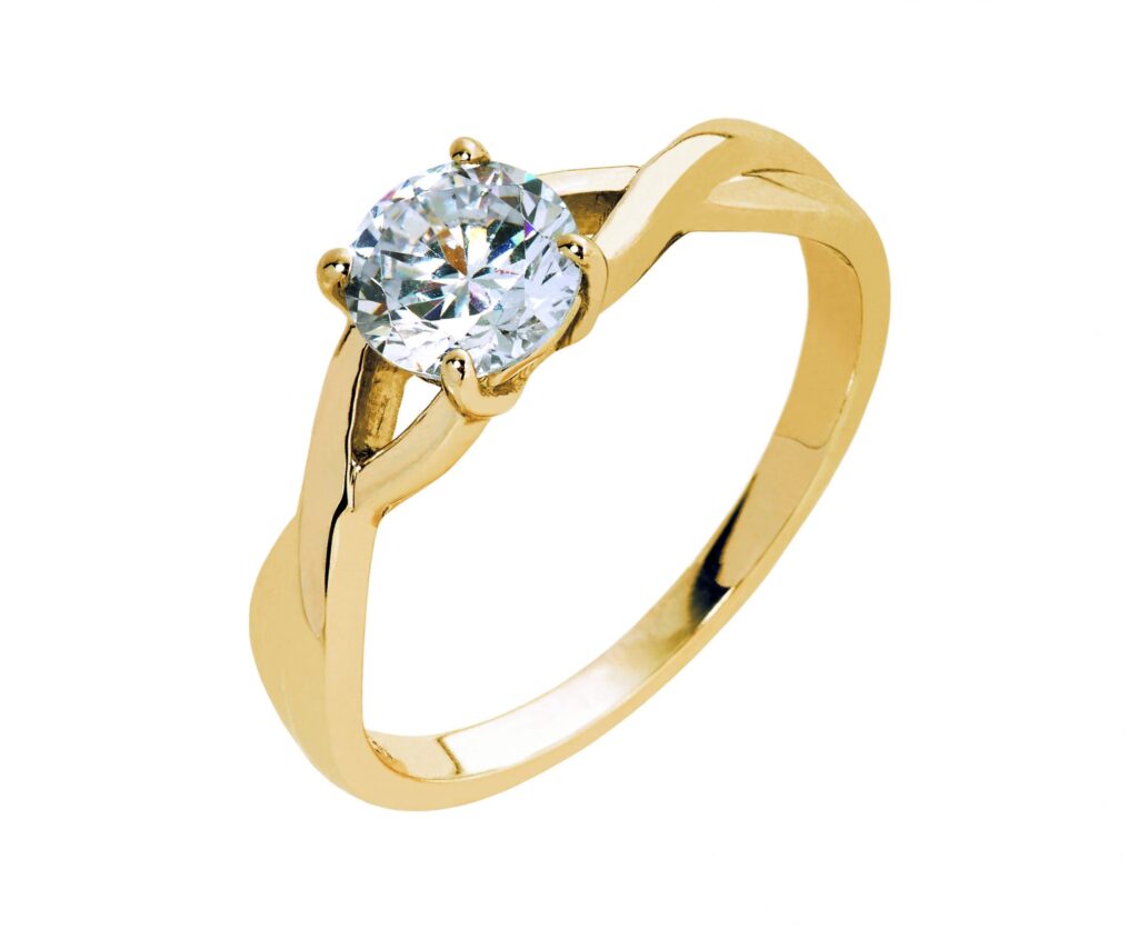 9ct Yellow Gold Cubic Zirconia 4 Claw Solitaire Ring With Twisted Shank ...