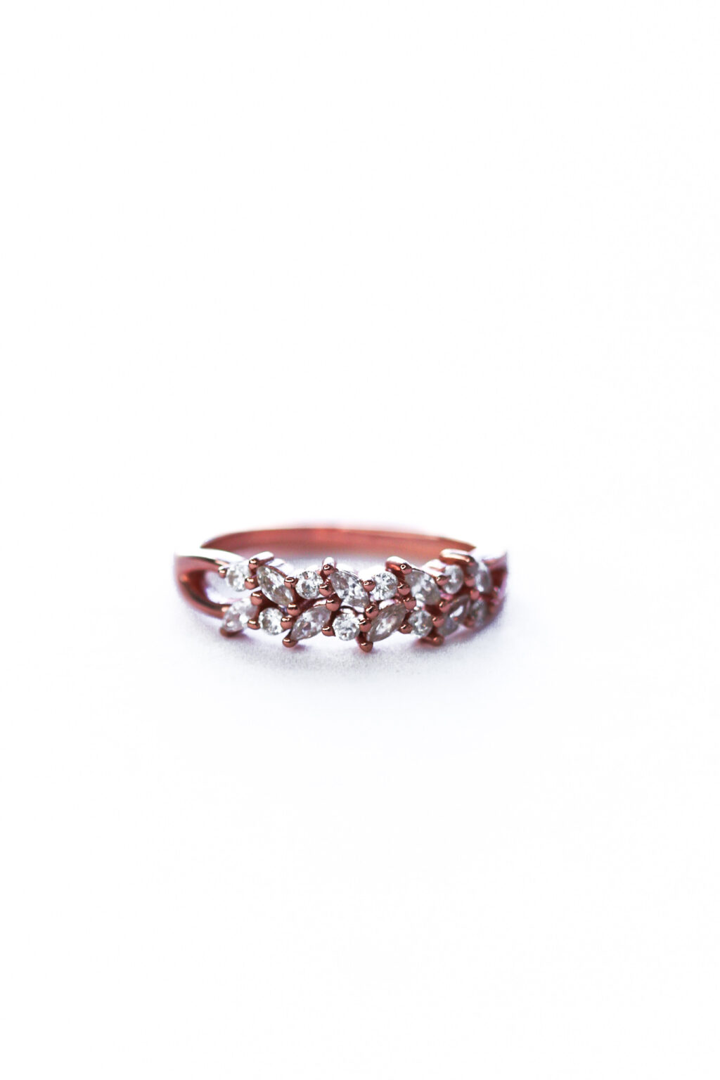 Silver Rose Gold Plated Floral Marquise Ring | Rose Gold Plated Floral Ring
